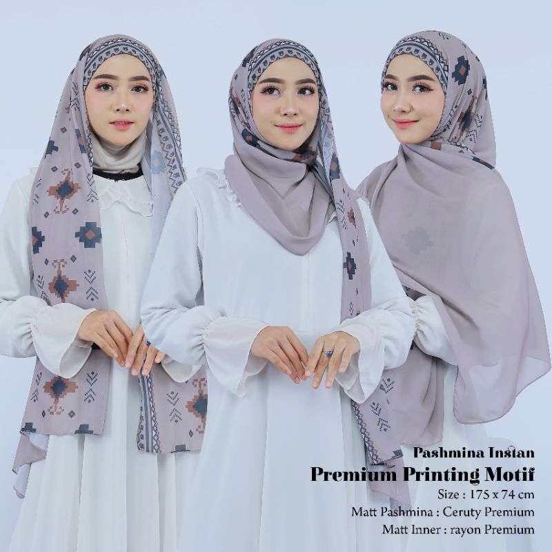 Jual Pashmina Printing Premium/ Pashmina instan printing/Pashmina motif premium free pounch ...