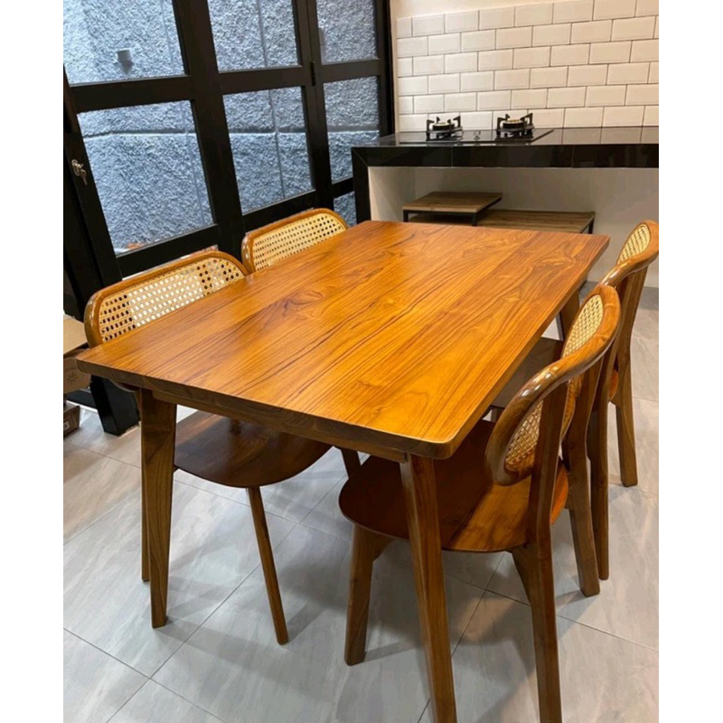 Jual Set Meja Makan Kursi Kacang Rotan Retro Minimalis/ Set Kursi Makan Caffe Scandinavian Jati ...