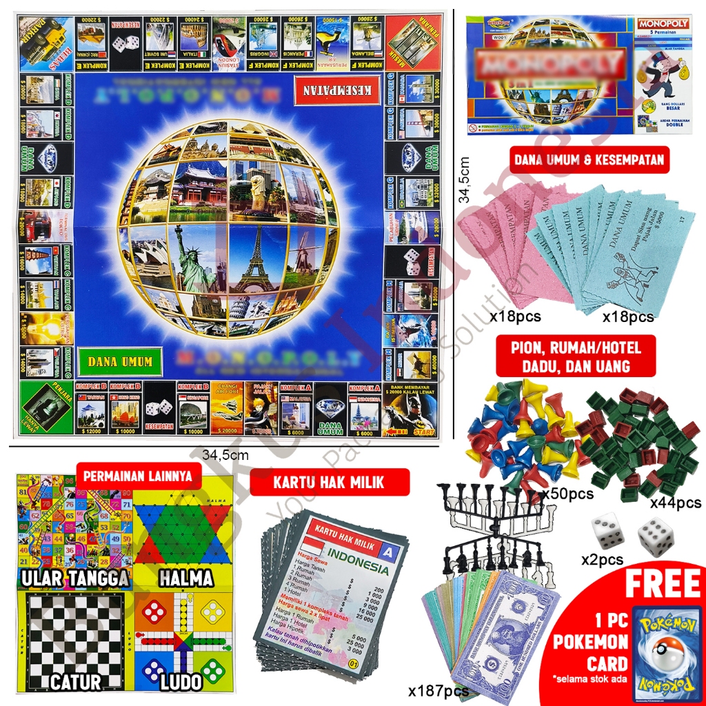 Jual Mainan Monopoli 5-in-1 Permainan Papan Monopoli Halma Ular Tangga ...