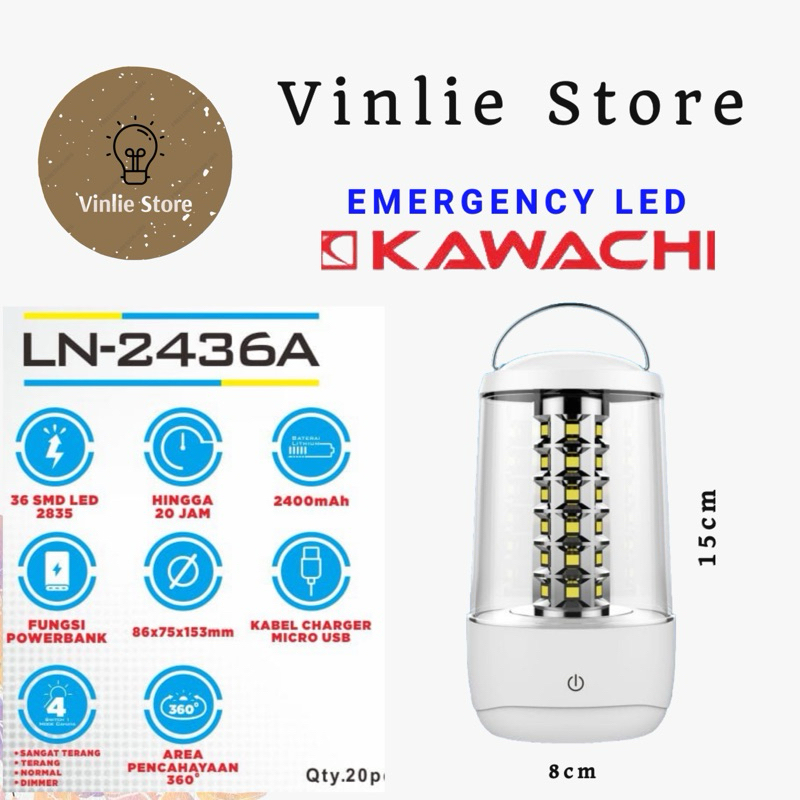 Jual Lampu Emergency Darurat Kawachi 36 SMD LED 2400mAH LN 2436A ...
