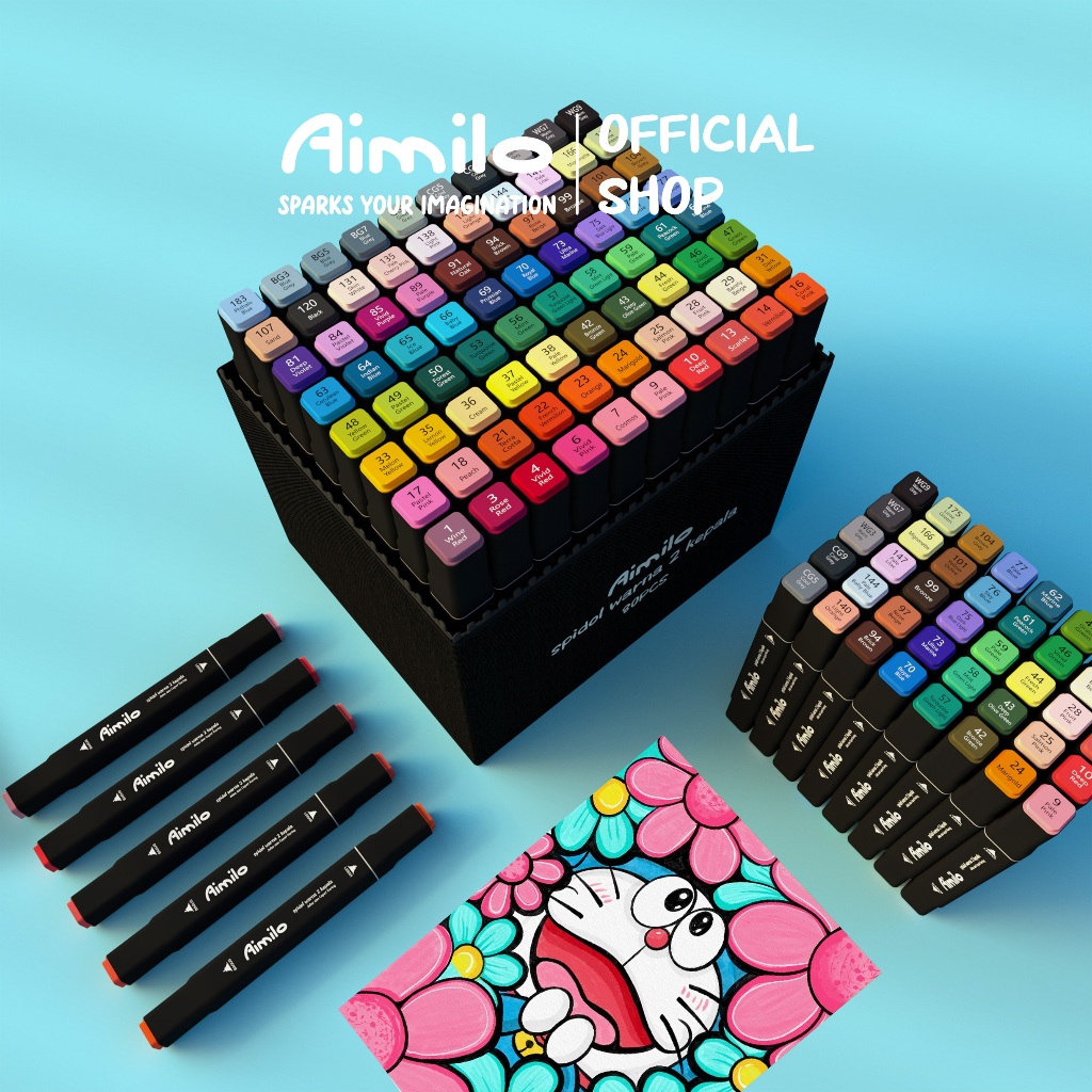 Jual [READY] Aimilo Spidol Warna Warni 1 Set Sketch Marker 2 Tip Touch ...