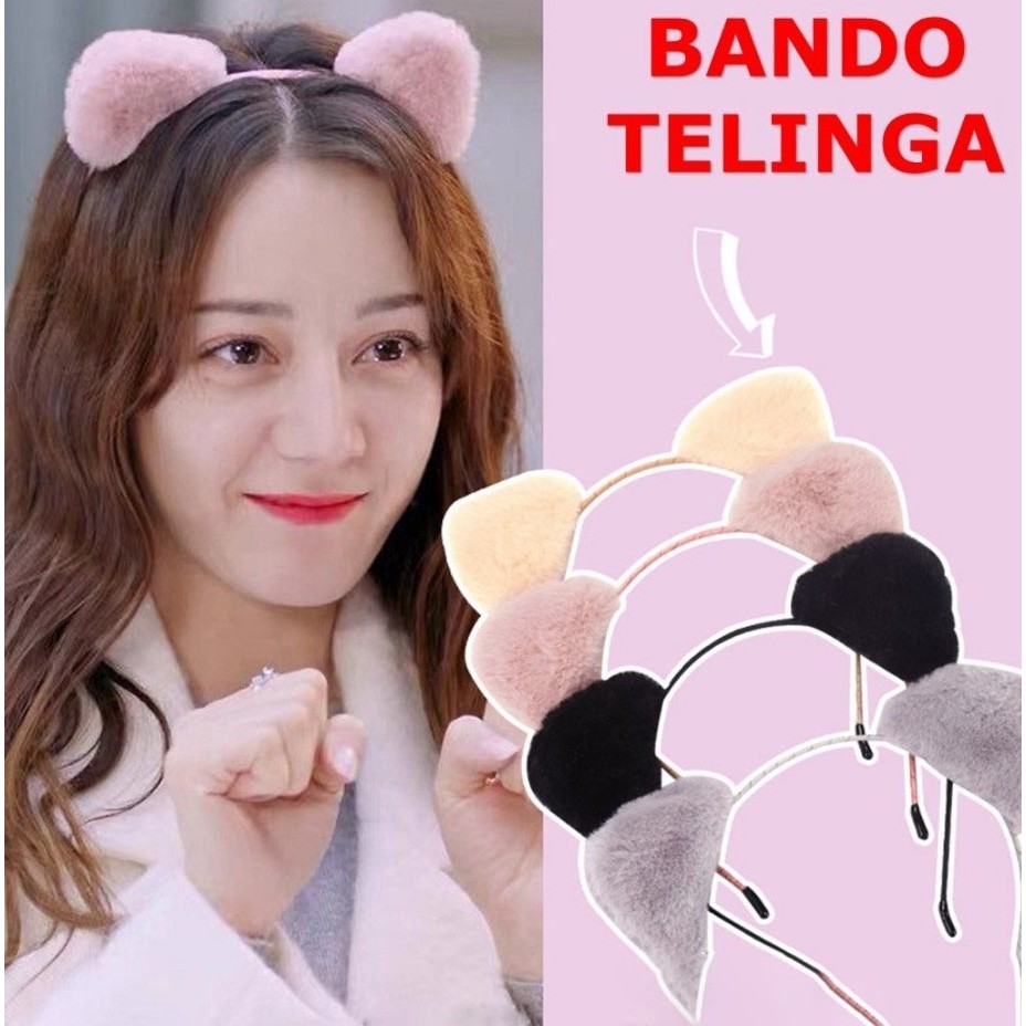Jual Bando Bandana Scrunchie Scrunchy Telinga Kucing Model Bulu halus ...
