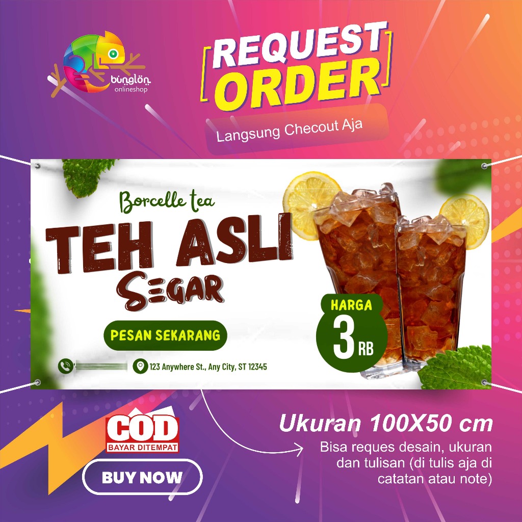 Jual Spanduk Banner Hijau Putih Teh Segar Promosi Minuman Teh Banner ...