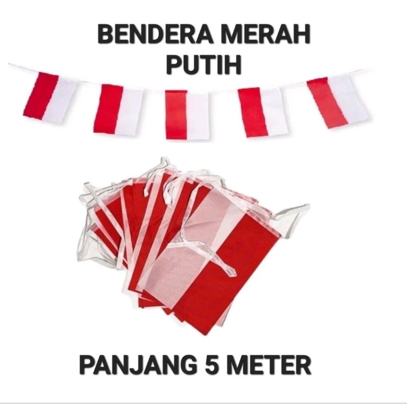 Jual BENDERA PLASTIK MERAH PUTIH PANJANG TALI 5 METER ISI 20 BENDERA ...