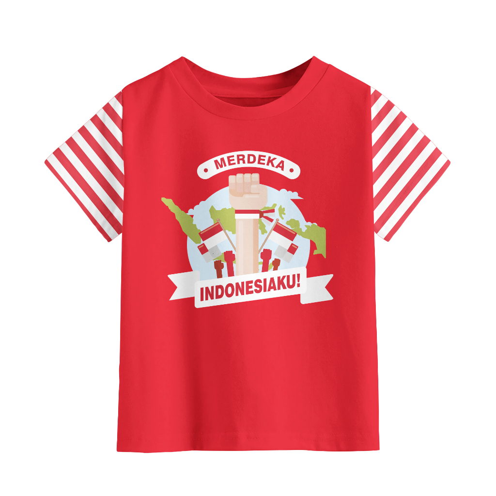 Jual Kaos Couple Keluarga Anak Dewasa Lengan Strip Panjang Pendek Merah Putih Edisi Merdeka ...