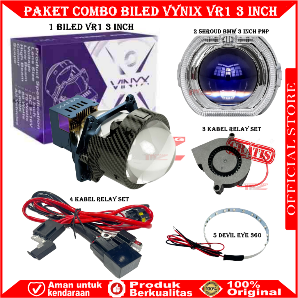 Jual PAKET HEMAT BILED VINYX VR1 3 INCHI 80 WATT BLUELENS PAKET COMBO ...