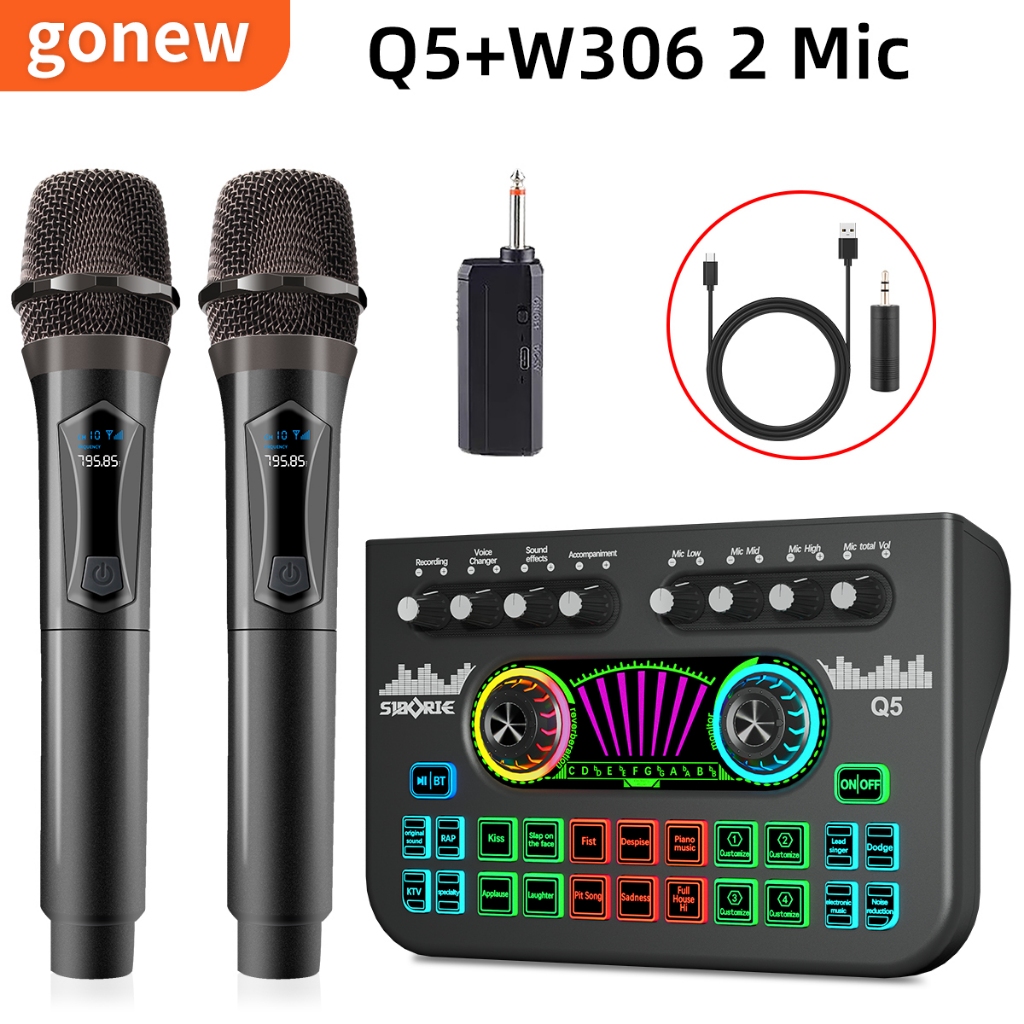 Jual Gonew【Two Wireless Mic】Q5 Soundcard+W306 Two Wireless Microphone ...