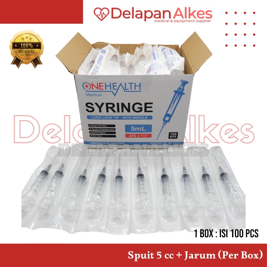 Jual OneHealth Spuit 5 cc + Jarum Per Box isi 100 Pcs Syringe 5cc Suntikan Alat Injeksi Suntik ...
