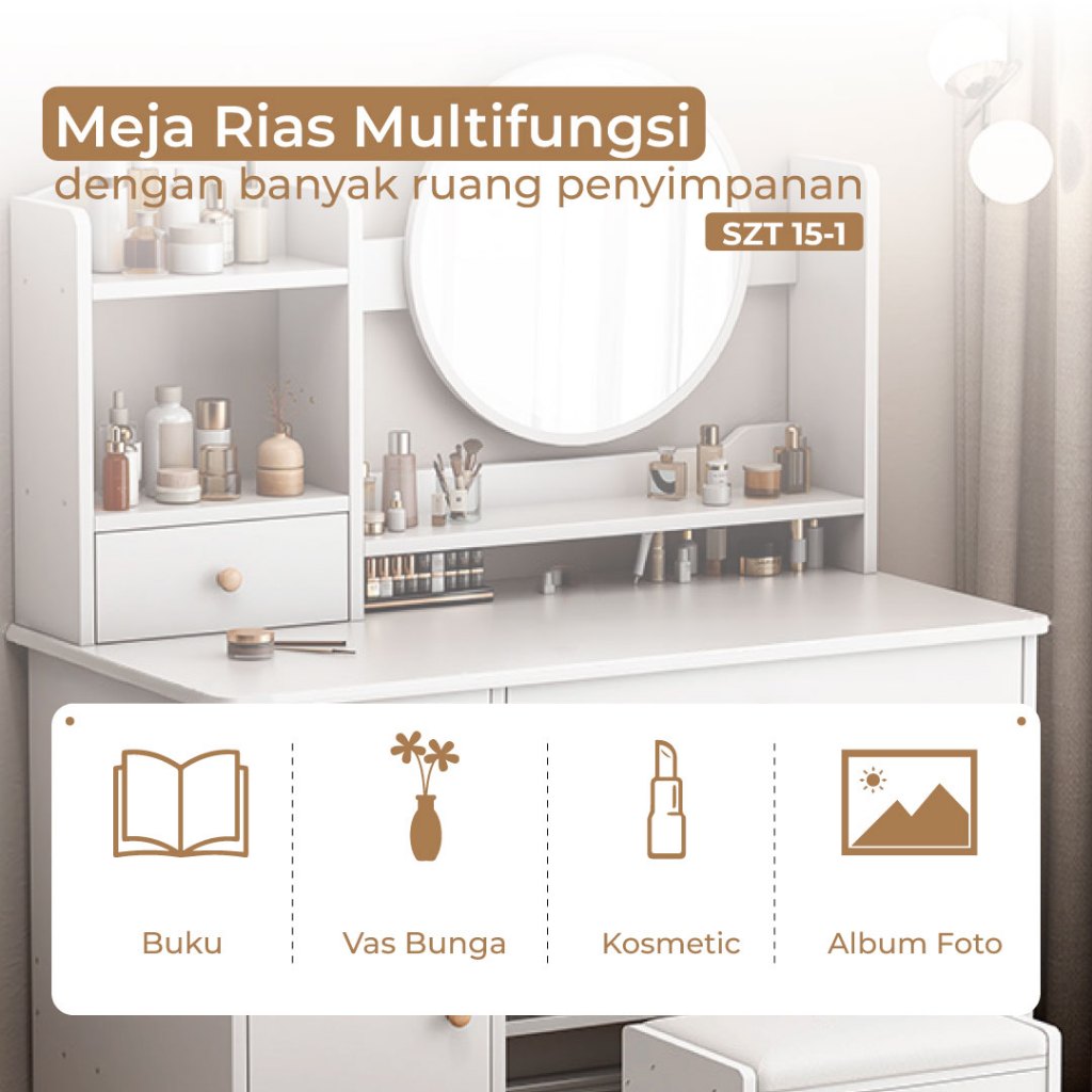 Jual Meja Rias Minimalis Meja Kosmetik dengan Cermin Besar dan Laci ...