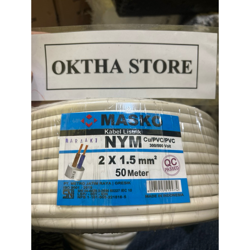 Jual MASKO KABEL NYM 2x1.5 50M 50 METER ROLL KABEL KAWAT TUNGGAL PUTIH ...