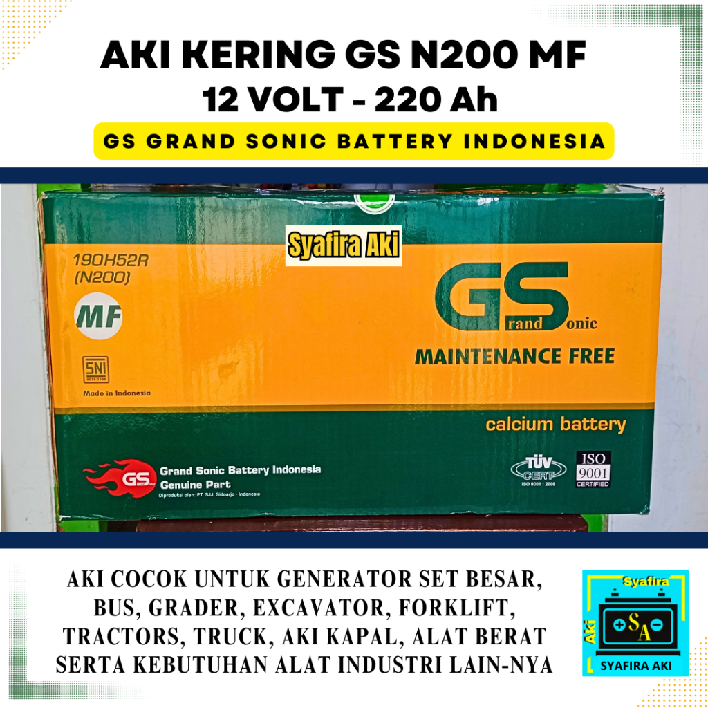 Jual Aki kering GS MF N200 Aki untuk Dump Truck, Excavator, Genset 200Ah | Shopee Indonesia