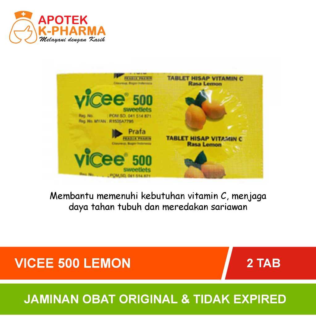 Jual Vicee 500mg Rasa Lemon Dan Strawberry Isi 2 tablet Obat Original ...