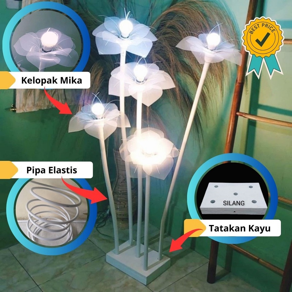 Jual standing lampu bunga. tangkai pipa elastis. kap kelopak fiber ...