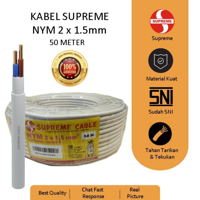 Jual Kabel Tembaga Tunggal Supreme NYM 2 core Ukuran 1.5mm 50 meter 2x1.5mm | Shopee Indonesia