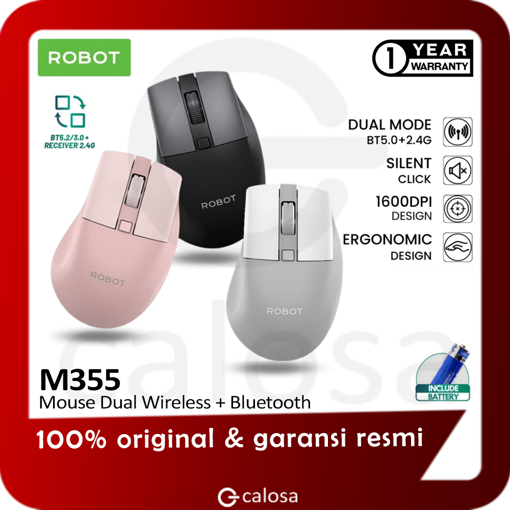 Jual Mouse Wireless ROBOT M355 Silent Click Receiver USB Bluetooth Dual ...