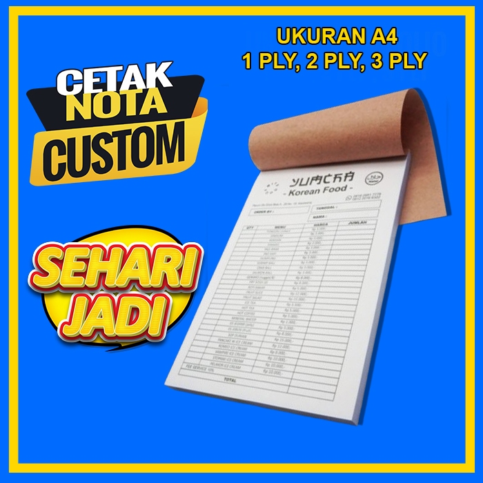 Jual Cetak NOTA Custom Ukuran A4 1 Ply 2 Ply 3 Ply Free Desain Full ...