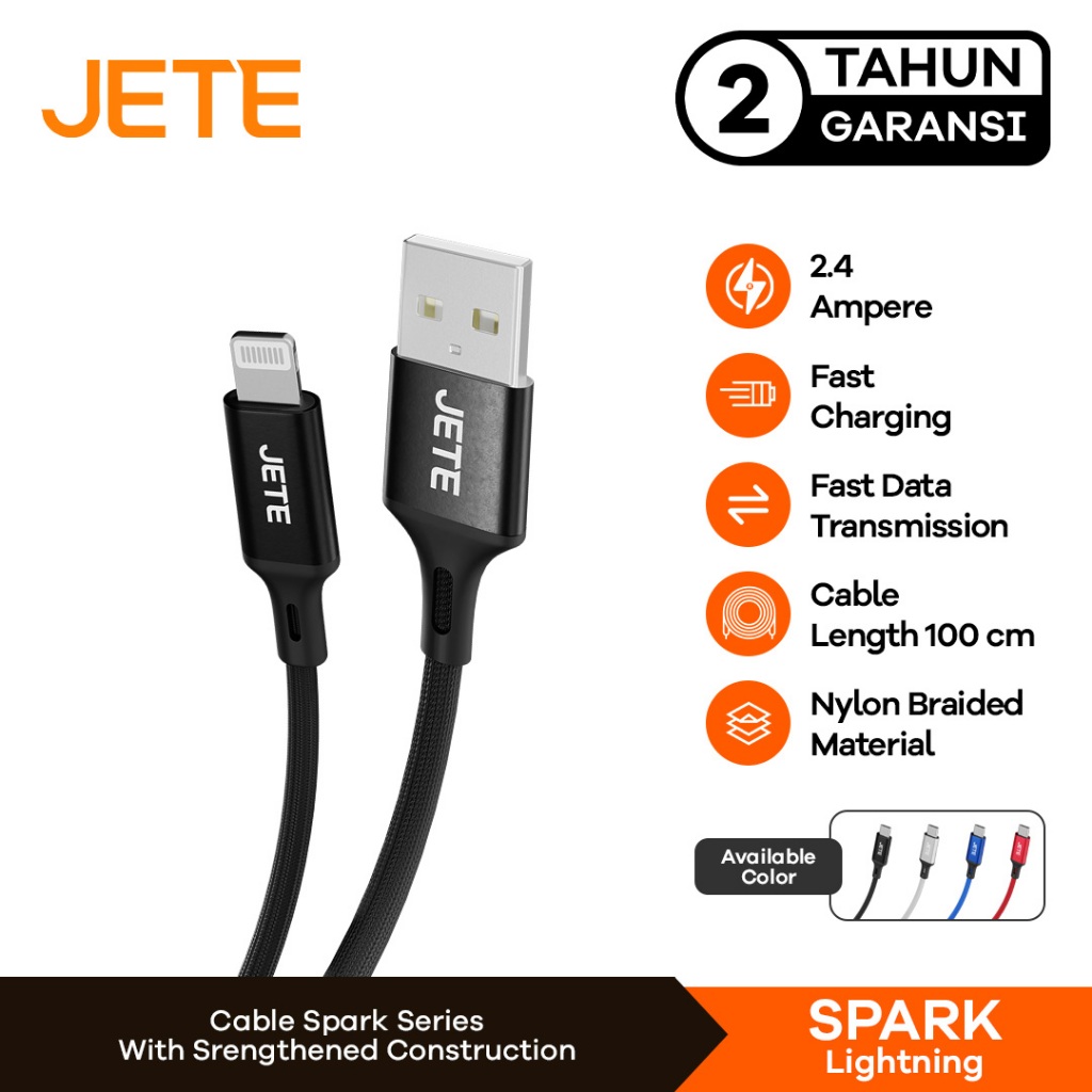 Jual JETE Spark Kabel Data Lightning 2.4A Fast Charging | Kabel Data ...