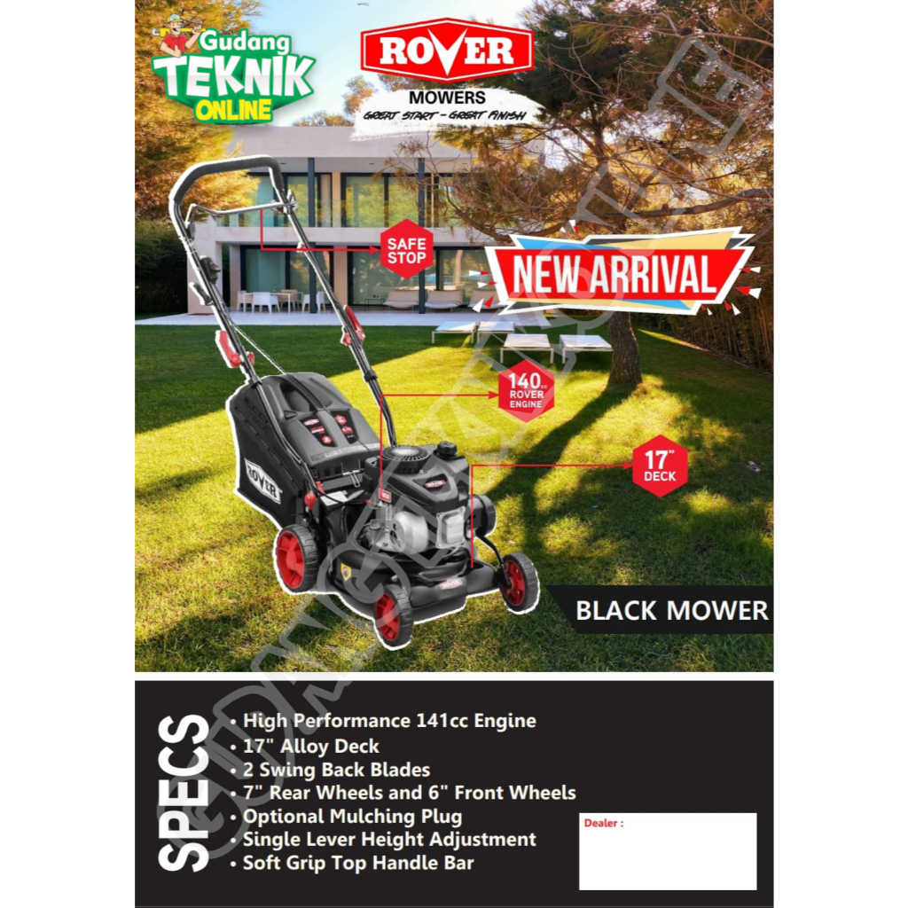 Jual Mesin Potong Rumput Dorong ROVER BLACK MOWER 17" METRO 200 / Lawn ...
