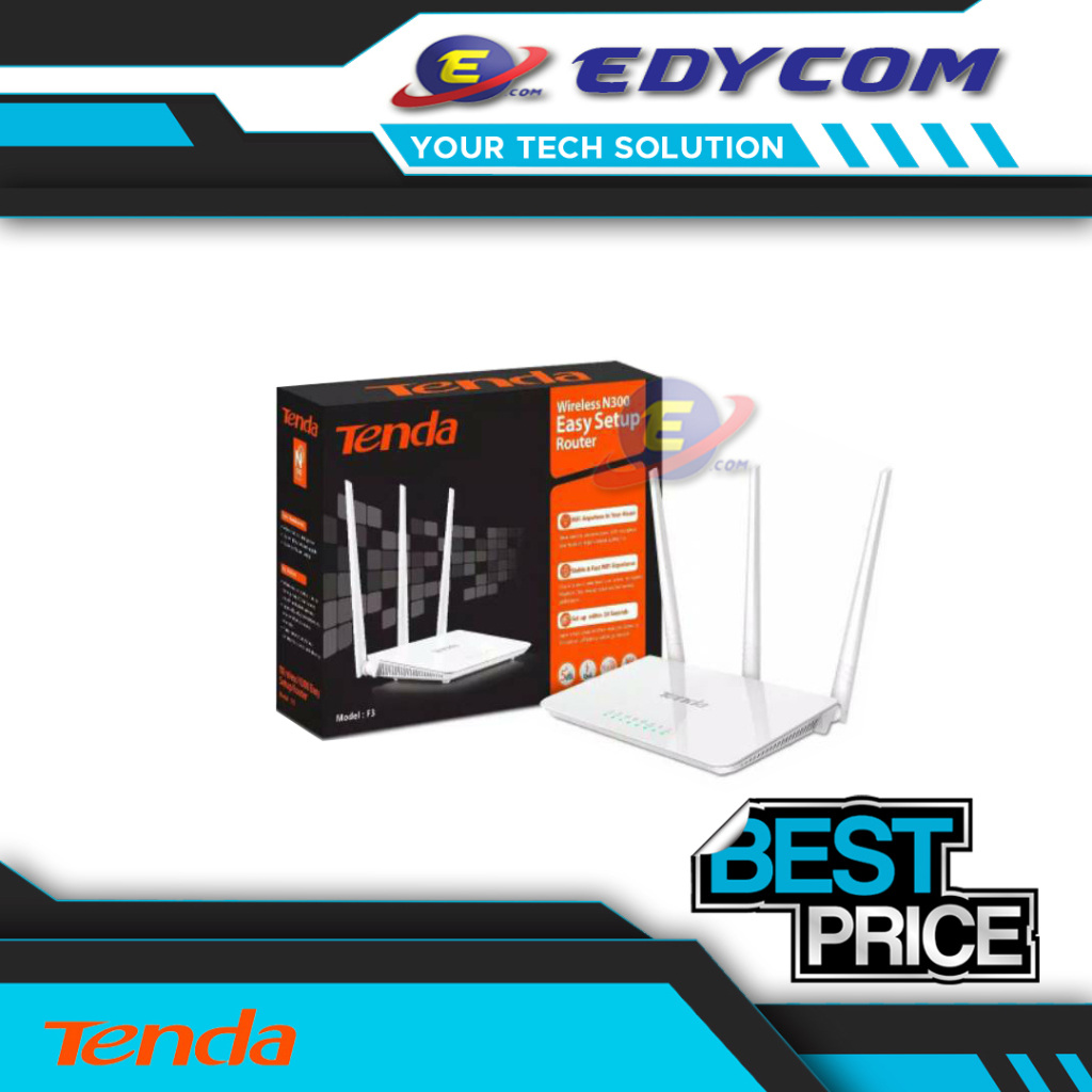 Jual Tenda F3 Router Wireless WiFi 3 Antena 300Mbps Support Repeater ...