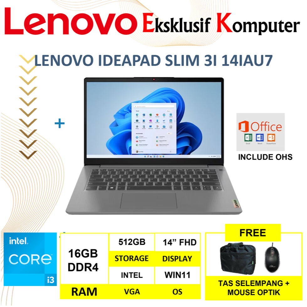 Jual Laptop Lenovo Ideapad Slim 3i 14IAU7 Intel i3 1215U 16GB 512GB SSD ...