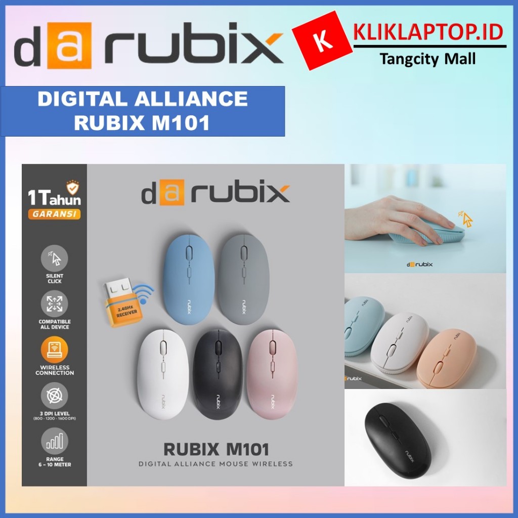 Jual MOUSE WIRELESS KEREN FULL COLOR DIGITAL ALLIANCE RUBIX M101 SILENT ...