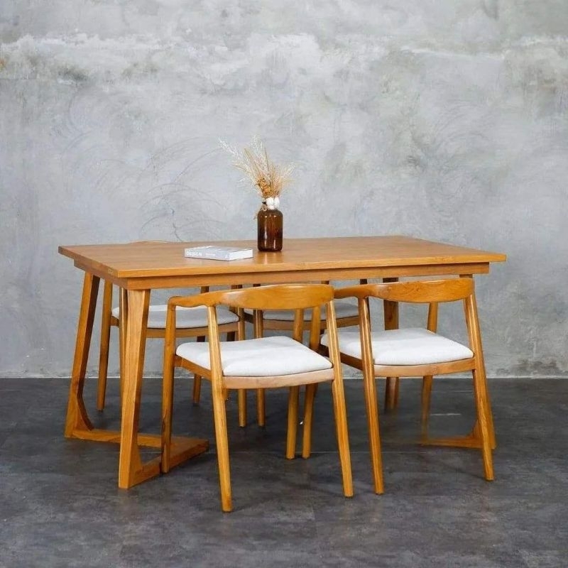 Jual Set Meja Makan Minimalis 4 Kursi Modern Kayu Jati Jepara | Shopee Indonesia