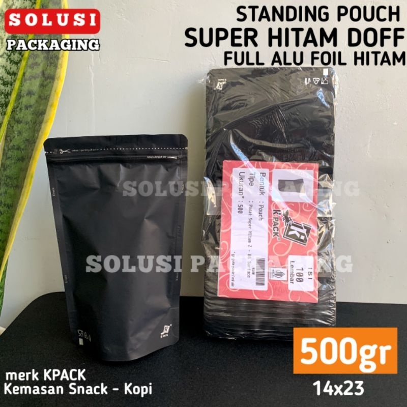 Jual Standing Pouch Super HITAM DOFF 500gr 14x23cm KPACK Kemasan Kopi ...