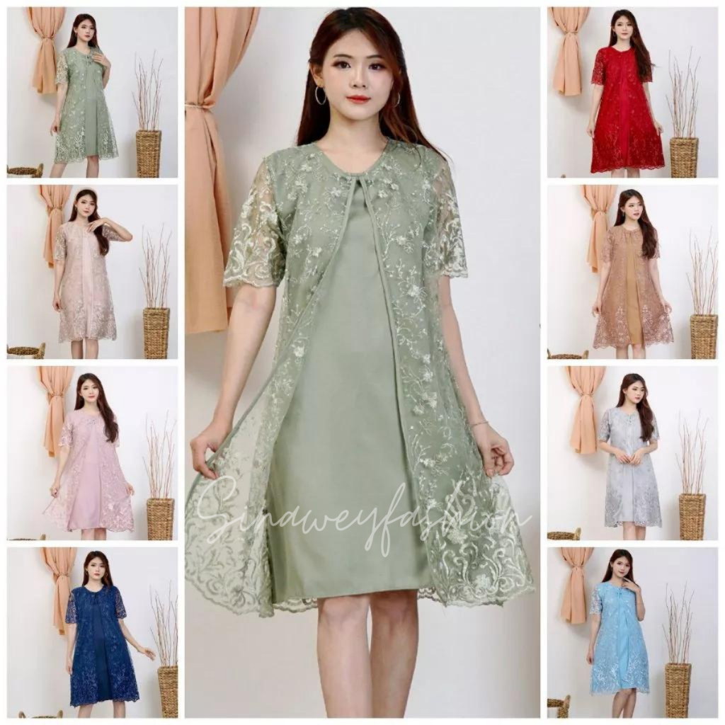 Jual Dress Daisy Brokat Tile Mutiara Bordir Full Belakang Mewah Dress ...