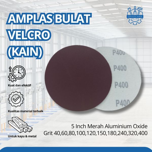 Jual Amplas Bulat Velcro (Kain) 5 Inch Red/Merah Aluminium Oxide ...