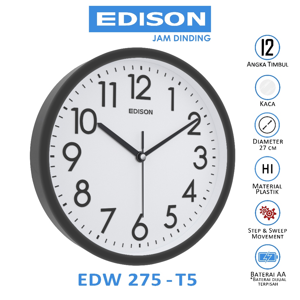 Jual Jam Dinding Edison EDW 275 T5 Timbul Diameter 270mm 27cm | Shopee ...
