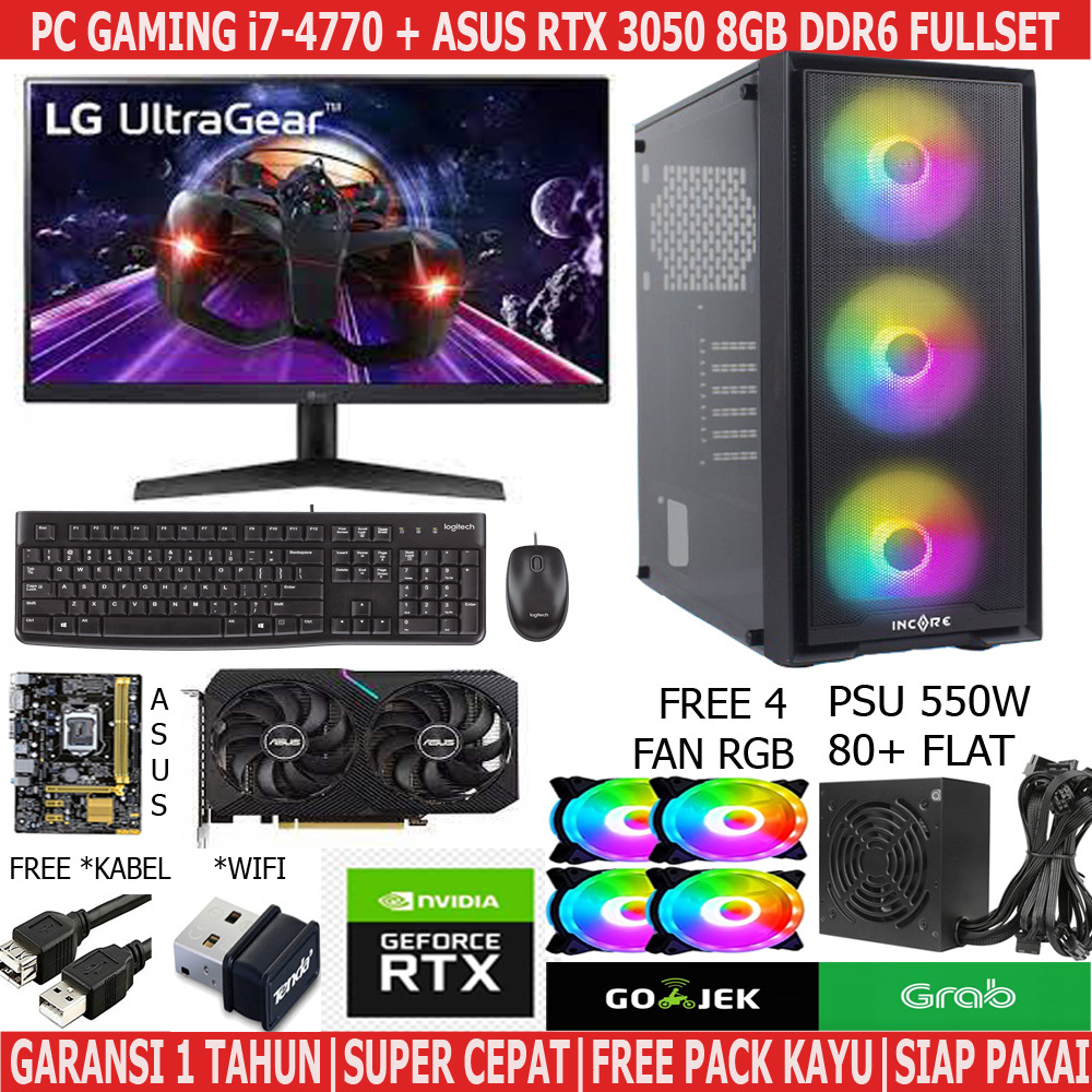 Jual PC/KOMPUTER RAKITAN GAMING/EDITING/VIDEO i7 4770 HASWELL RTX 3050-8GB DUAL OC ASUS RAM 16GB ...