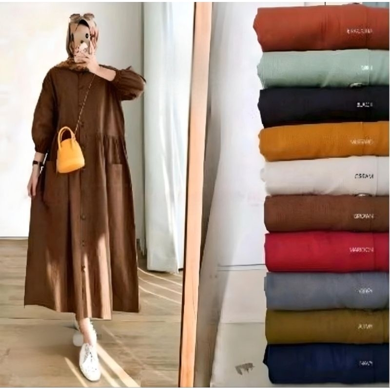 Jual Midi Dress Polos Viral Katun Rami Premium Terbaru Midi Dress Katun ...
