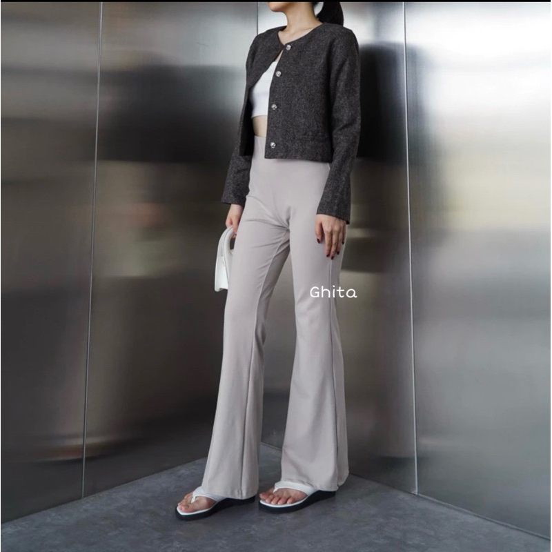 Jual Celana Highwaist Flare Pants Celana Panjang Wanita Cutbray Kain ...