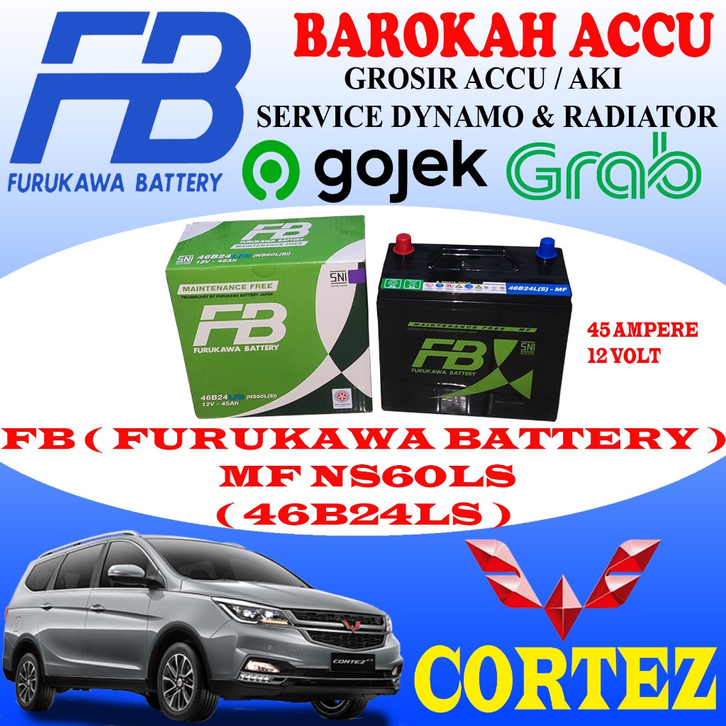 Jual AKI MOBIL WULING CORTEZ FB FURUKAWA BATTERY MF NS60LS / 46B24LS , 45 AH MAINTENANCE FREE ...