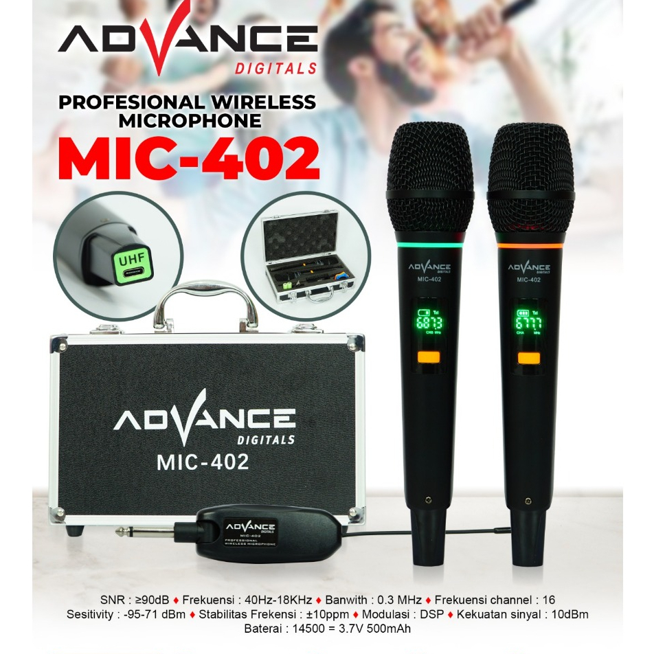 Jual Advance MIC-402 Profesional Wireless Microphone Duet Mic Wireless ...