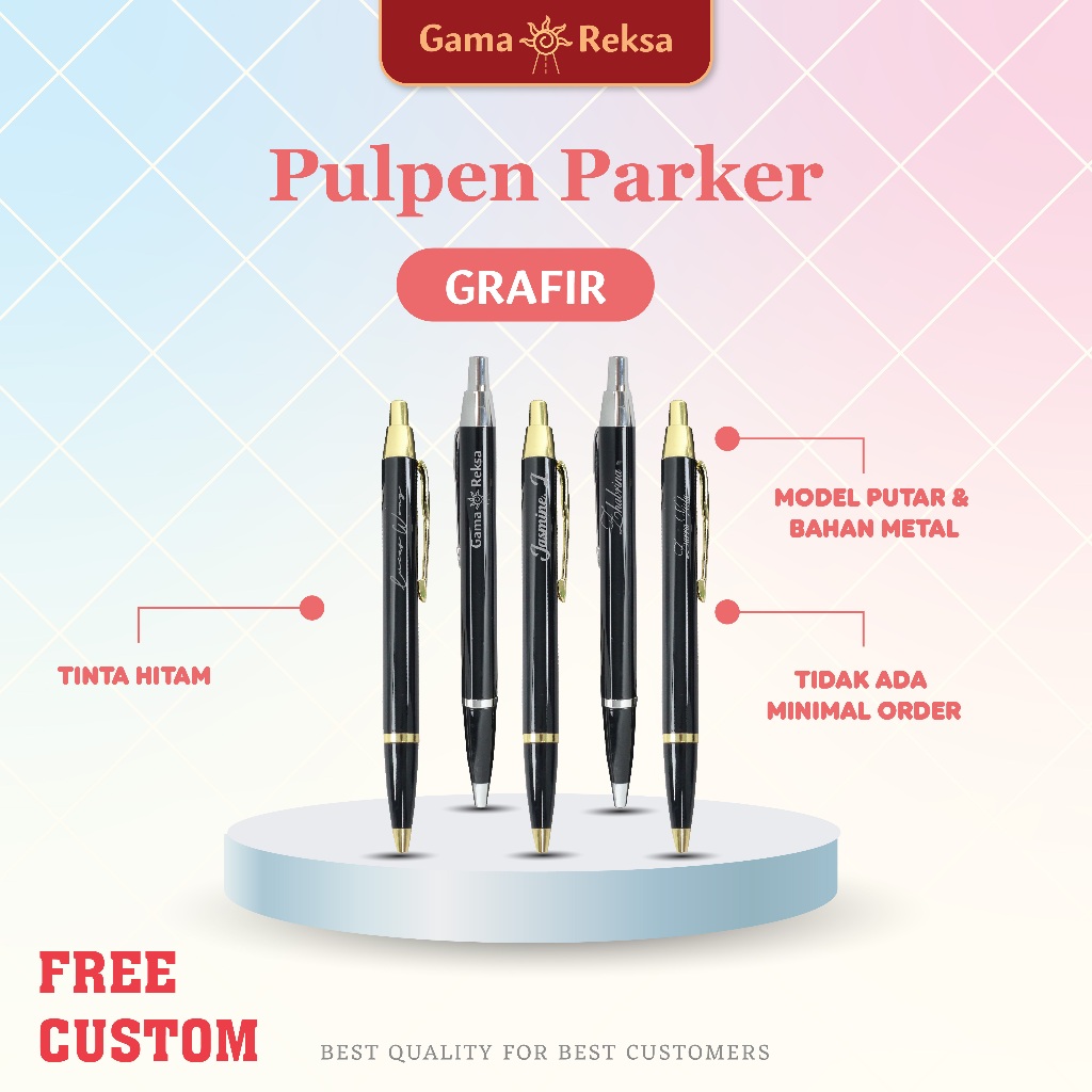 Jual ( SEHARI JADI ) Pen Model Parker Custom Grafir Nama Logo Pen Metal ...