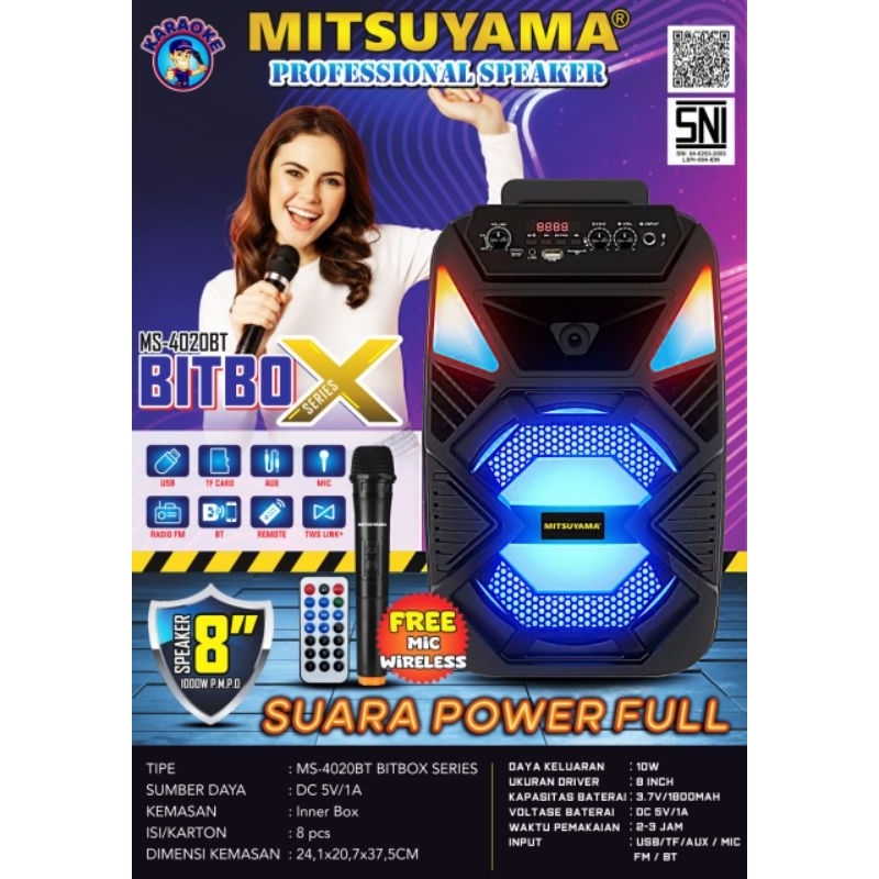 Jual Speaker Bluetooth Portable MITSUYAMA MS-4020BT BITBOX SERIES - 8" Woofer | FREE 1 MIC ...