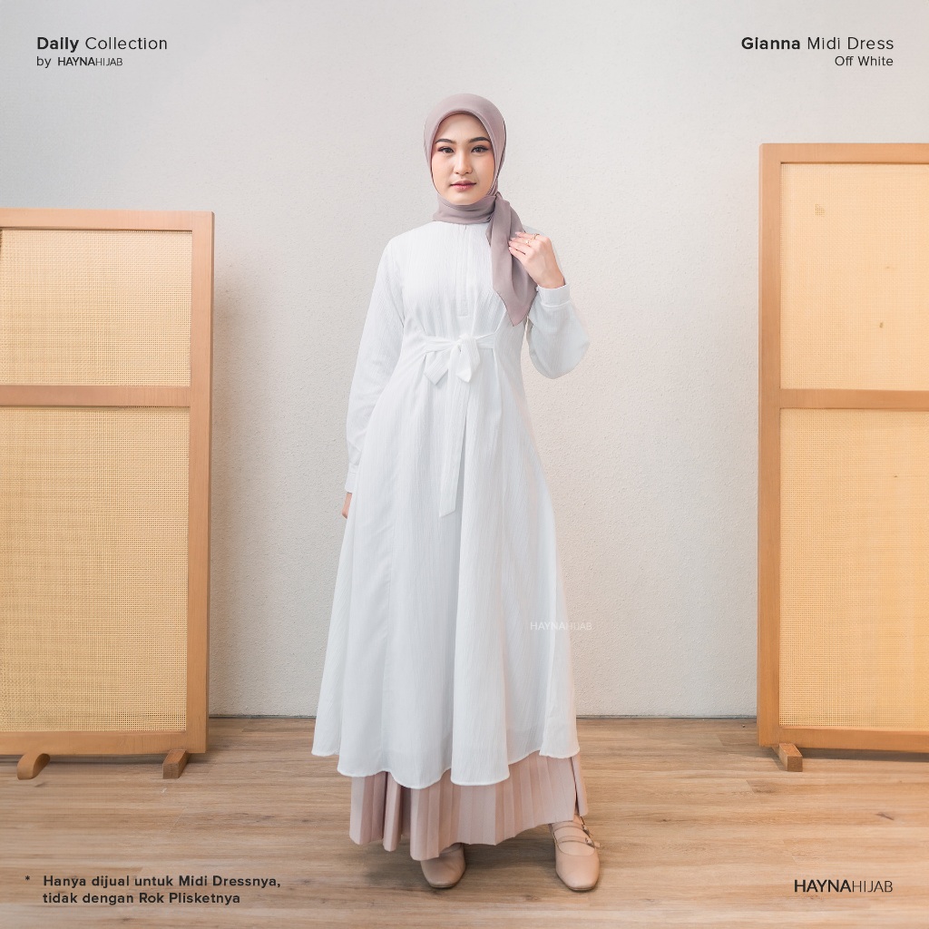 Jual HAYNA Gianna Midi Dress (Off White) - Daily Dress Busui Friendly ...
