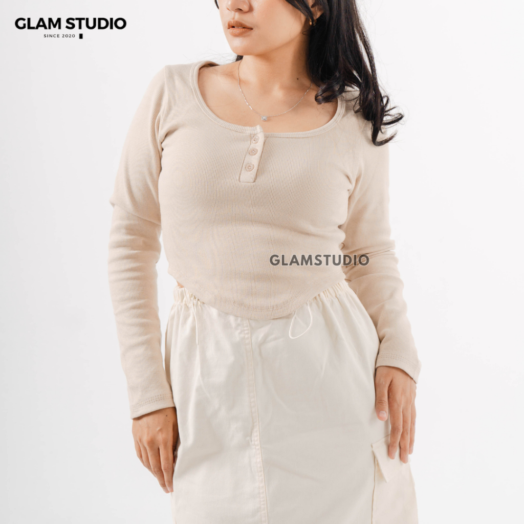 Jual Glamstudio - Crop Top Long Sleeve Kaos Crop Lengan Panjang CTLS021 (S, M, L, XL, XXL ...