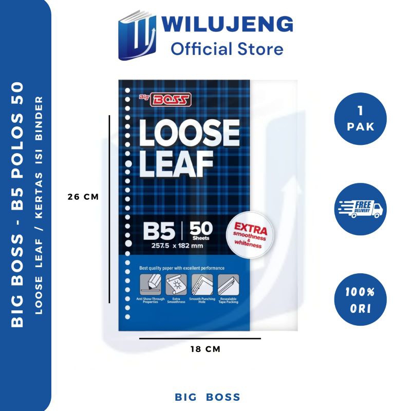 Jual [ 50 Lembar / Pak ] Loose Leaf Big Boss B5 Polos 50 Lembar Kertas ...
