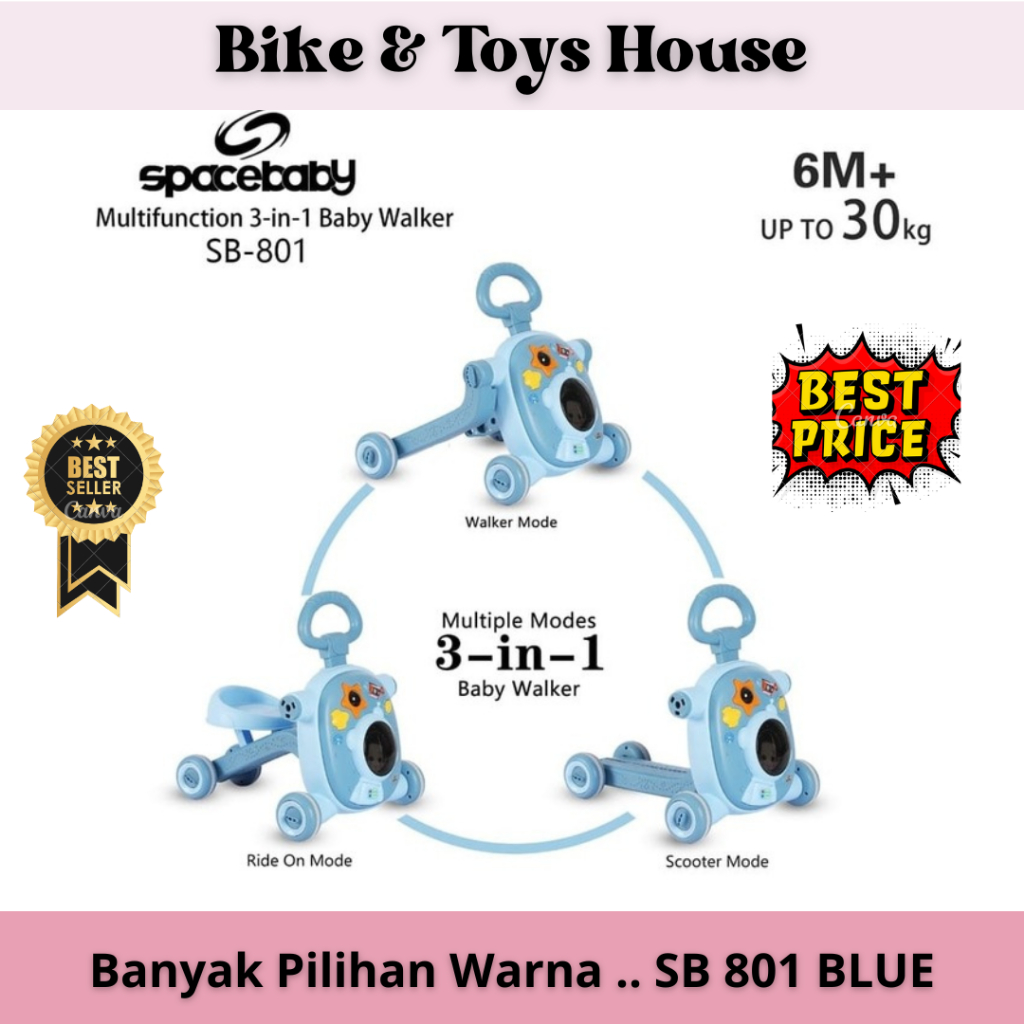 Jual SPACE BABY SB 801 Baby Walker 3 in 1 Push Walker SB-8109 / 8311 ...