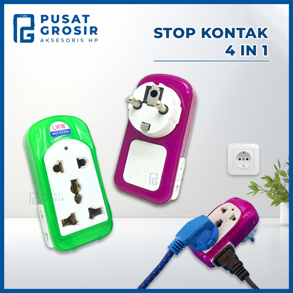 Jual Stop Kontak 4 in 1 mini portable steker adaptor plug in 4 colokan ...