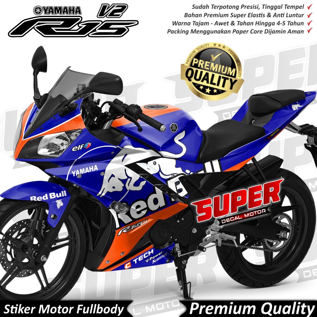 Jual Stiker Decal Motor Yamaha R15 V2 Full Body Variasi Redbull ...