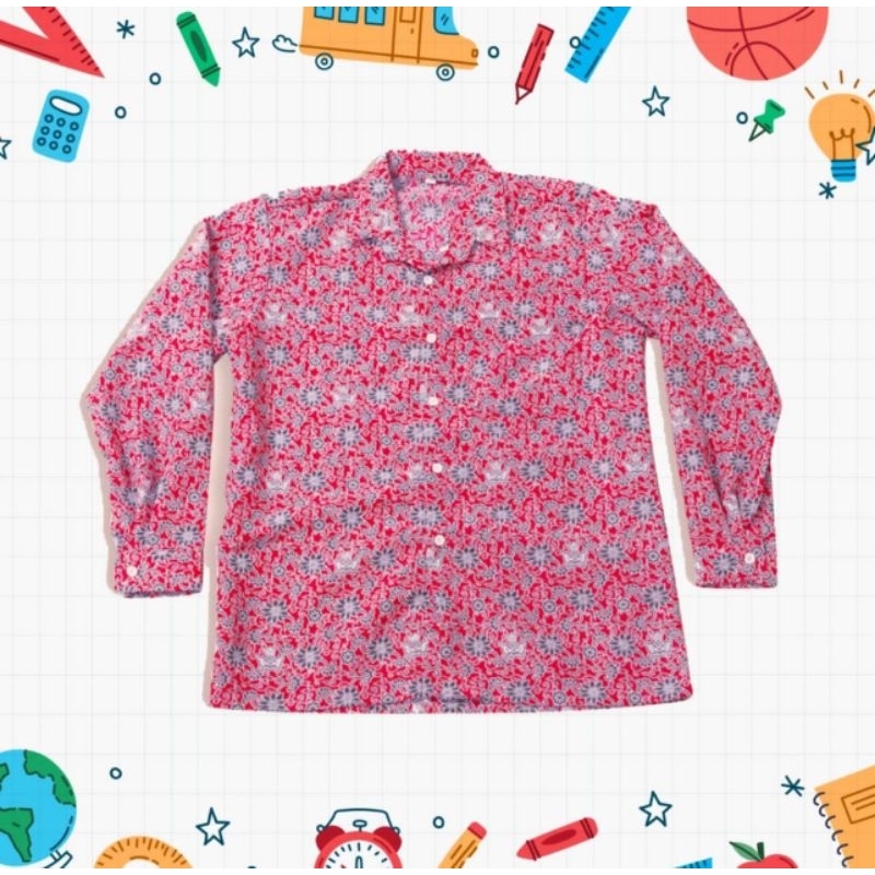 Jual seragam sekolah sd motif bunga rampe merah panjang dan pendek ...