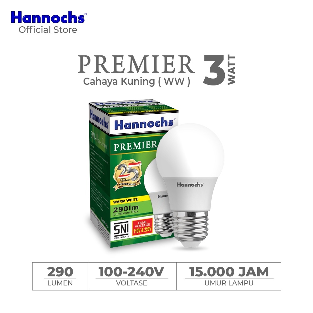 Jual Hannochs Lampu Bohlam LED Premier 3W,5W,7W,9W,12W,15W,18 watt Cahaya Kuning | Shopee Indonesia
