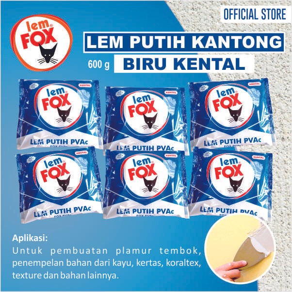 Jual Lem Fox Putih PVAC Kental Kantong Biru 600 gram Bundling 6 pcs | Shopee Indonesia