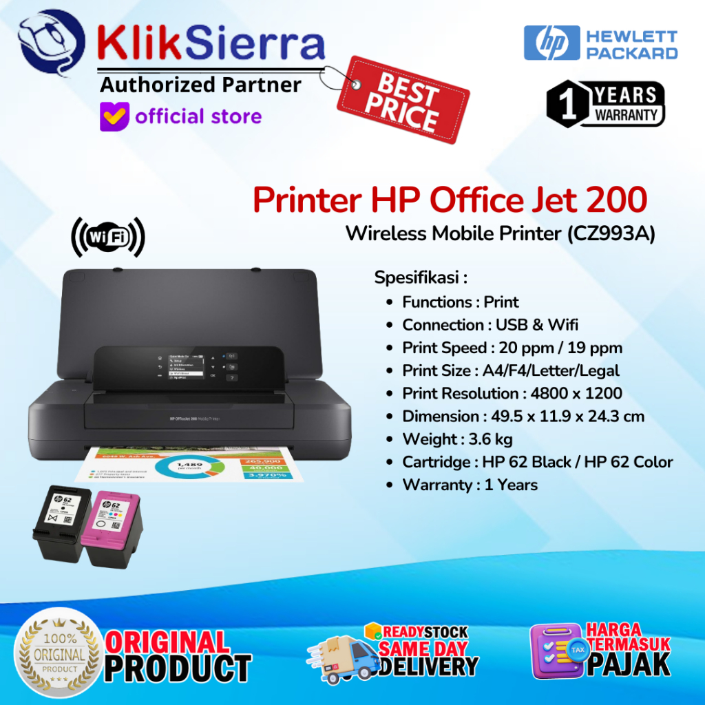 Jual HP OfficeJet 200 Wireless Portable Mobile Printer A4 Print only ...