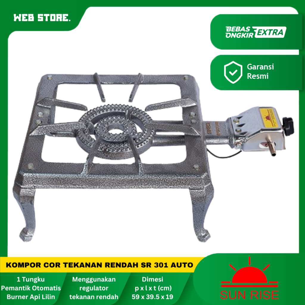 Jual Kompor Gas 1 Tungku Cor Meja Tekanan Rendah Low Pressure SR 301 AUTO SUNRISE | Shopee Indonesia