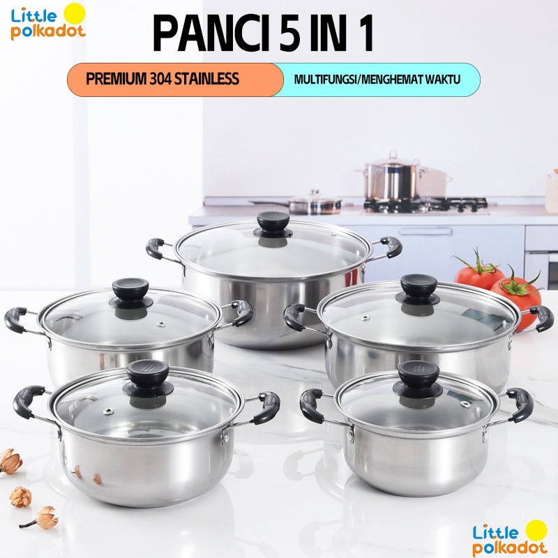 Jual Panci Set 5 PCS Tutup Kaca Stainless 16/18/20/22/24cm Stock Pot ...