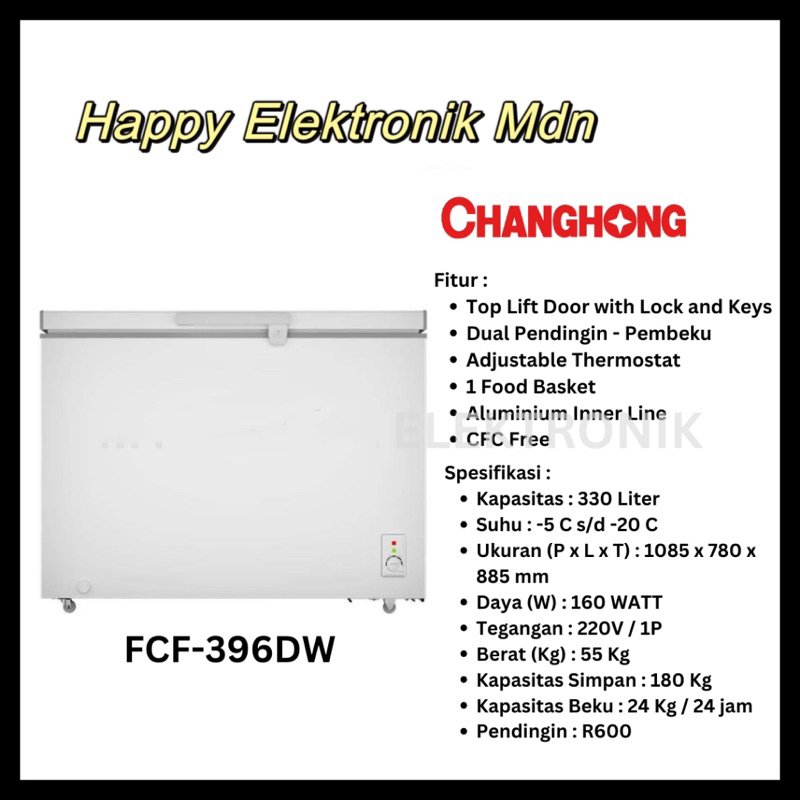 Jual CHEST FREEZER CHANGHONG 330 LITER Changhong FCF396DW Changhong ...